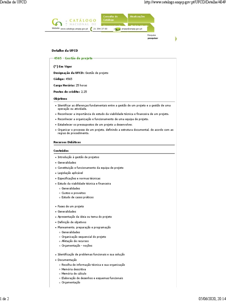 Detalhe Da UFCD: 4565 - Gestão de Projeto | PDF | Gestão de projetos ...
