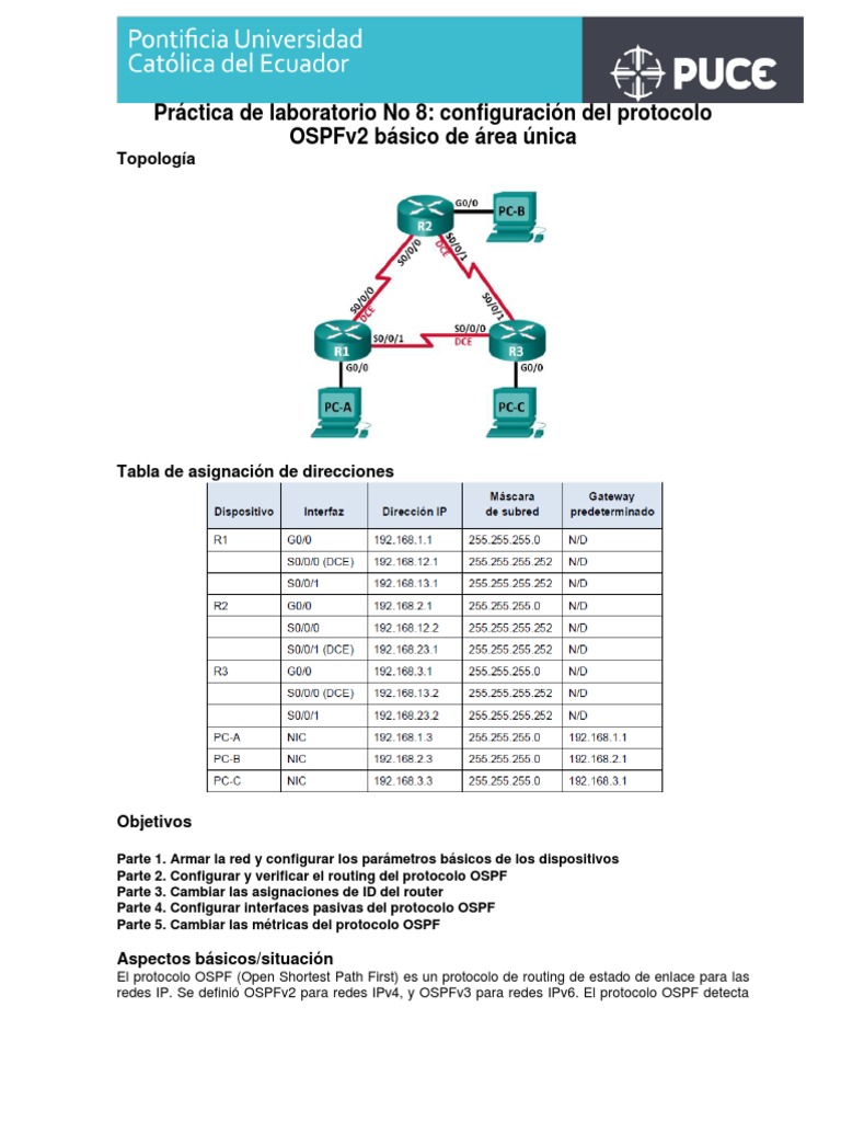 Práctica No 8 Configuración OSPF | PDF | Enrutador (Computación) | Redes