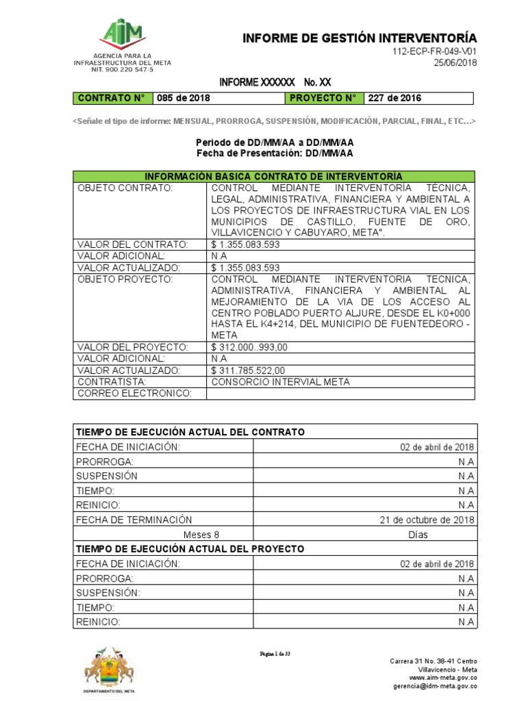 Informe de Gestion de Interventoria Pto Aljure | PDF | Arquitecto | Pensión