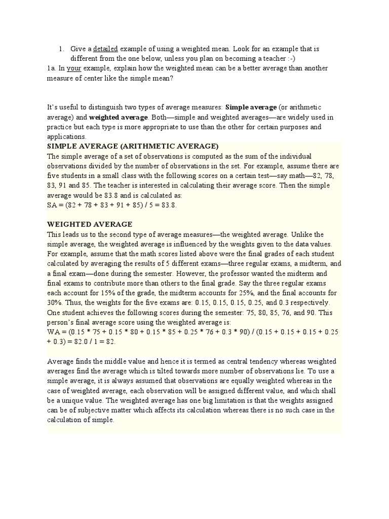 Simple Average (Arithmetic Average) | PDF | Mean | Average