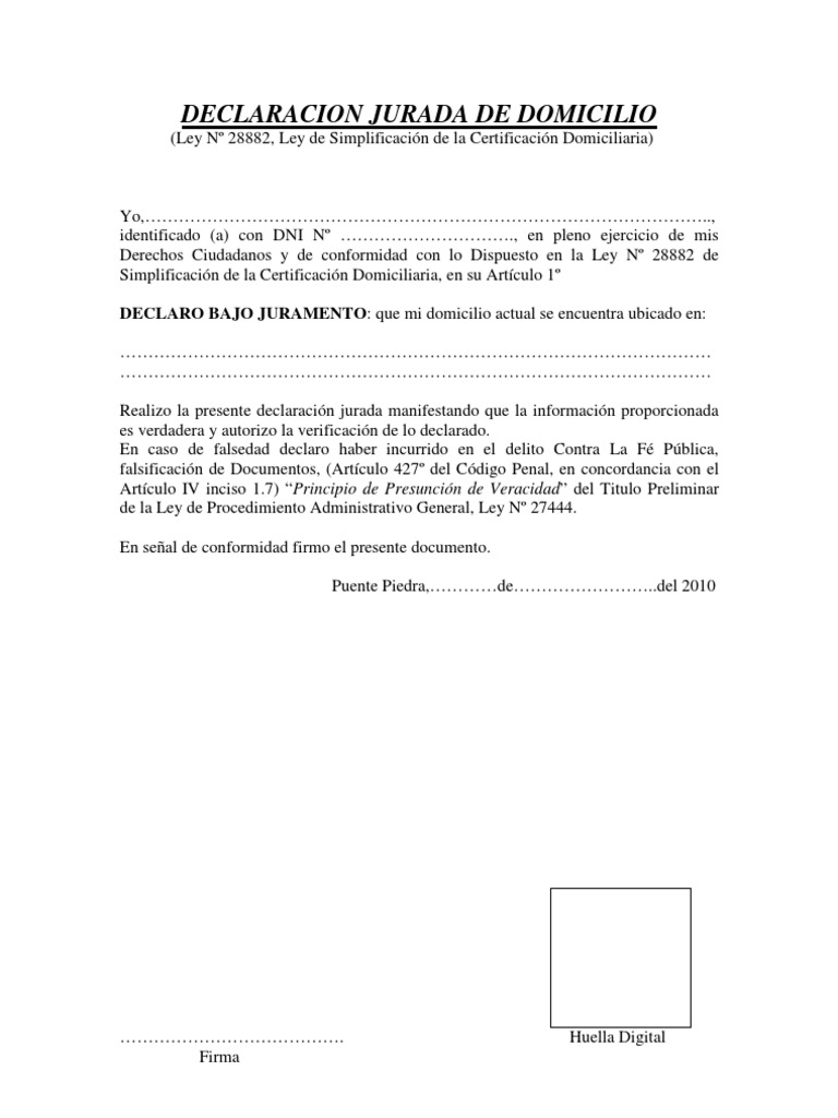 Declaracion Jurada de Domicilio