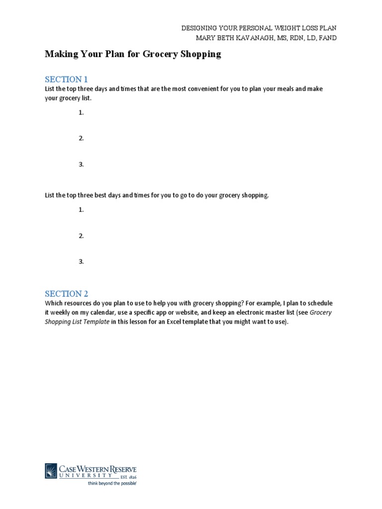 Making Your Plan For Grocery Shopping: Section 1 | PDF