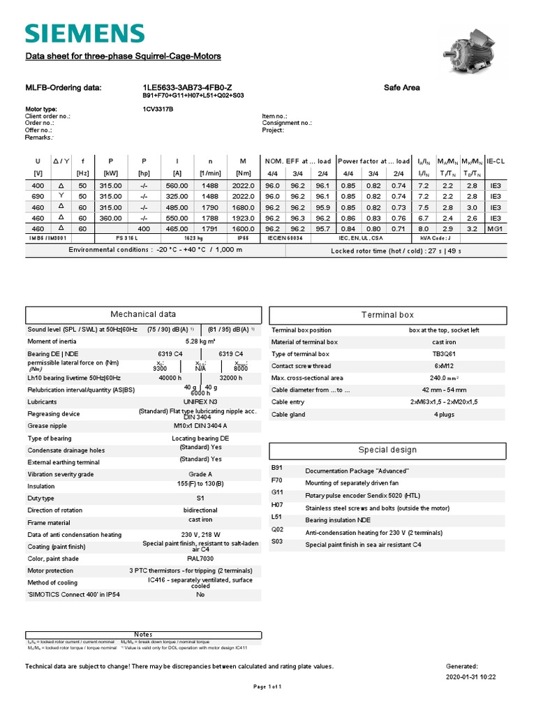 Data Sheet For Three-Phase Squirrel-Cage-Motors: MLFB-Ordering Data ...
