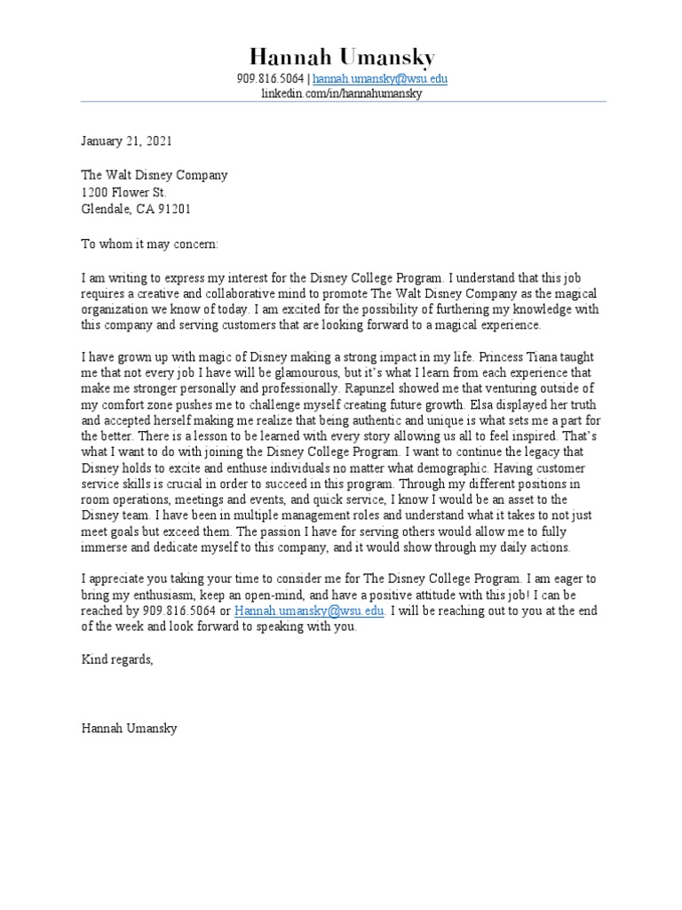 Application for Disney College Program | PDF | Self-Improvement | Wellness