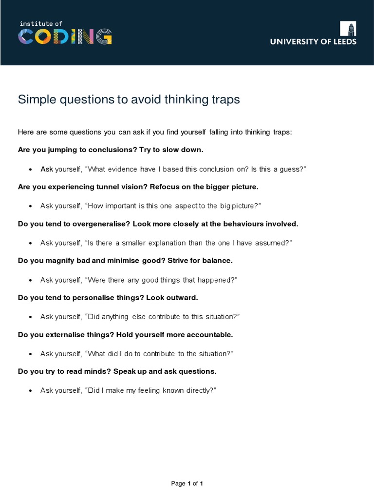 Simple Questions To Avoid Thinking Traps: Page 1 of 1 | PDF