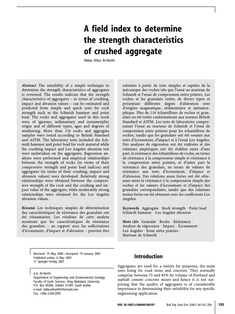 A Field Index To Determine The Strength Characteristics of Crushed ...