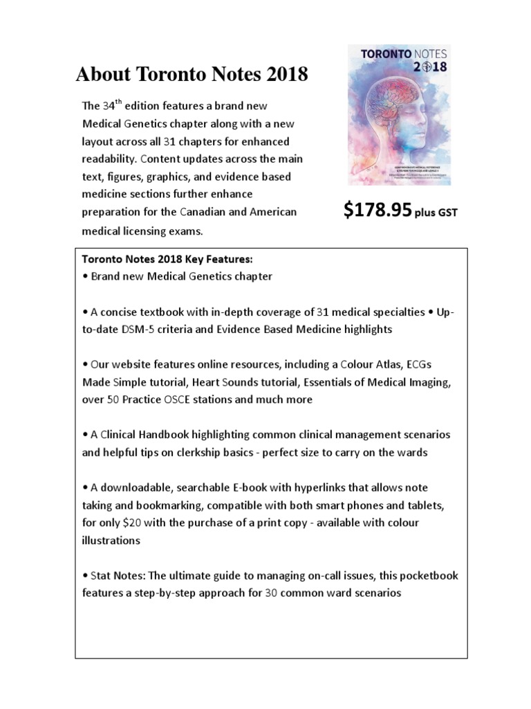 About Toronto Notes 2018 PDF | PDF | Self-Improvement