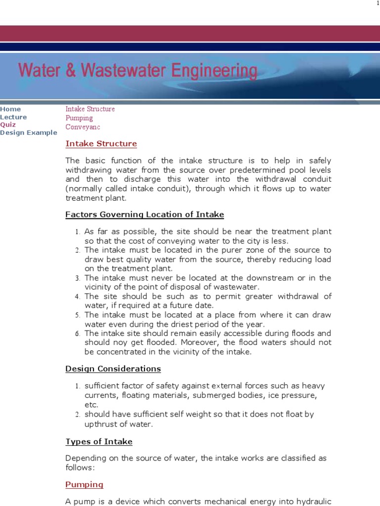 Intake, Pumping & Conveyance | PDF | Pump | Pipe (Fluid Conveyance)
