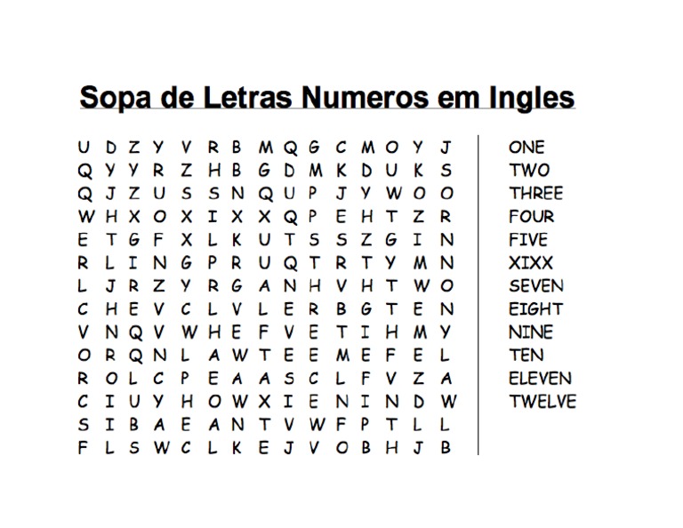 Sopas De Letras Ingles Para Aprender Numeros Para Imprimir Sopa De