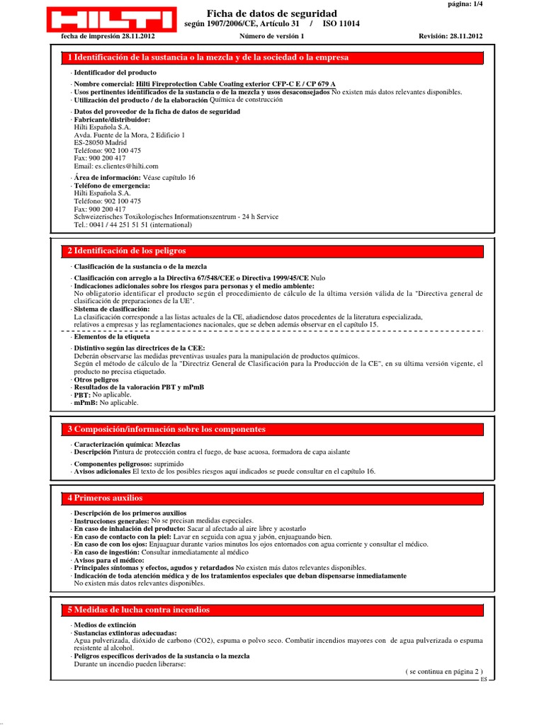Ficha de datos de seguridad para la pintura de protección contra ...
