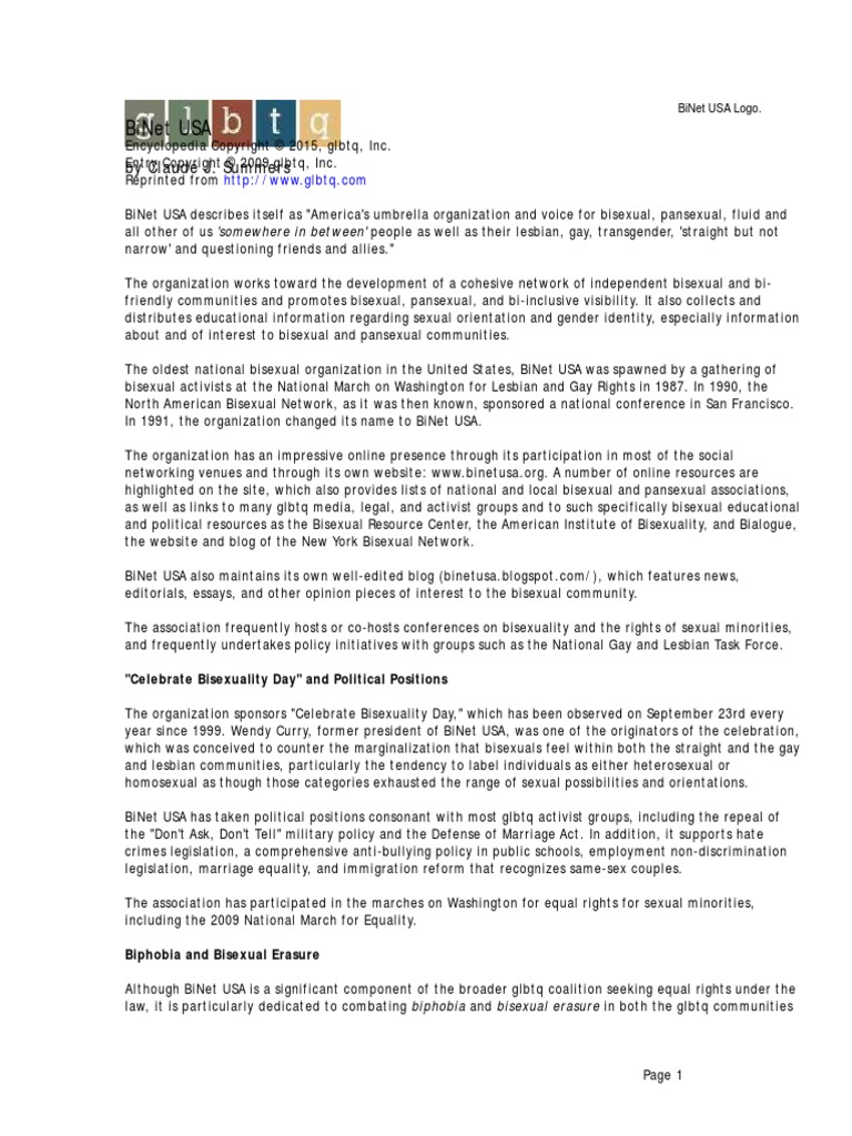 Binet Usa: by Claude J. Summers | PDF | Bisexuality | Lgbt