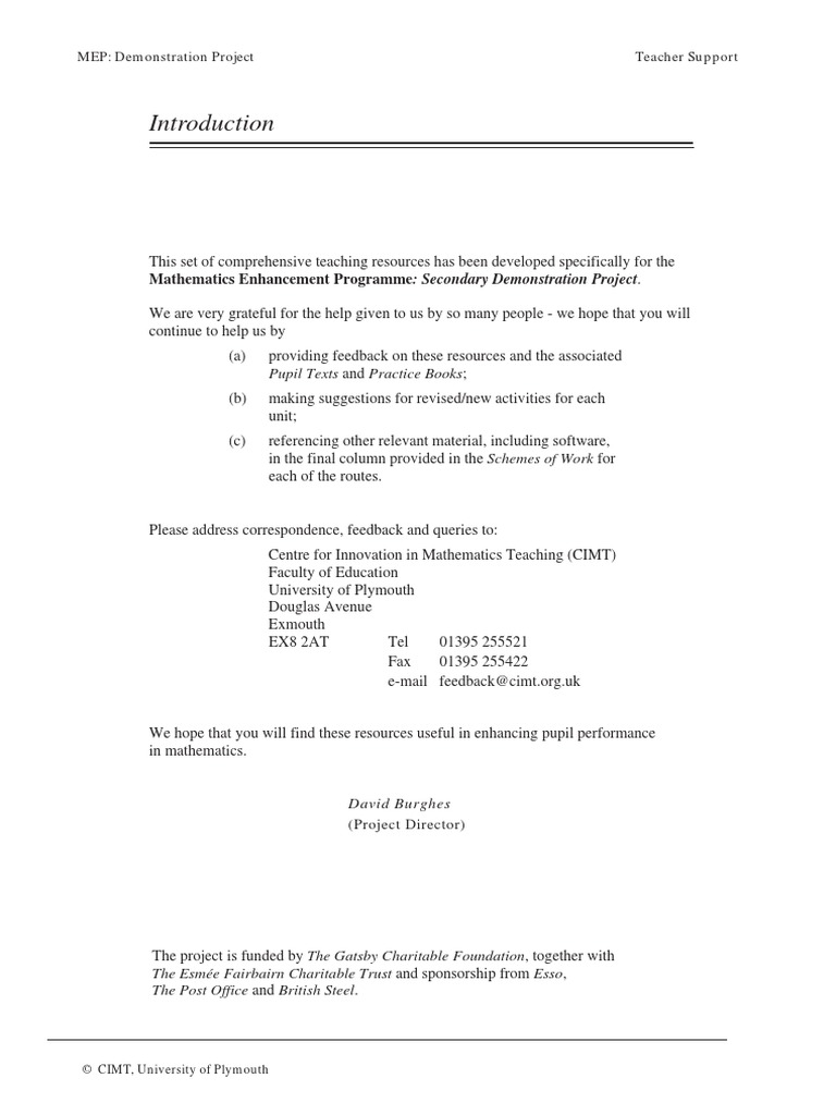 Mathematics Enhancement Programme: Secondary Demonstration Project ...