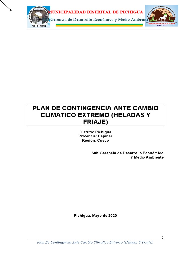 Pichigua - Plan de Contingencias Ante Bajas Temperaturas 2020 | PDF | Precipitación | Clima