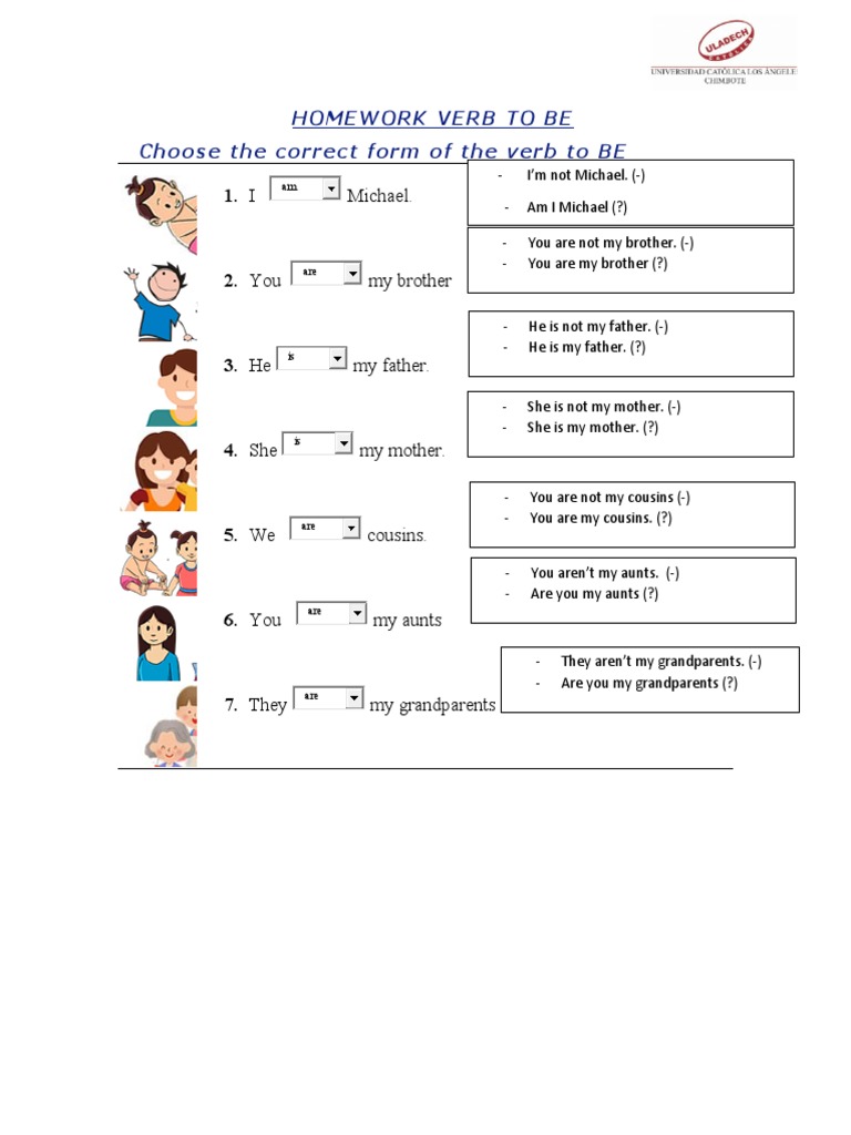 Verb to Be Homework - Choose Correct Form | PDF