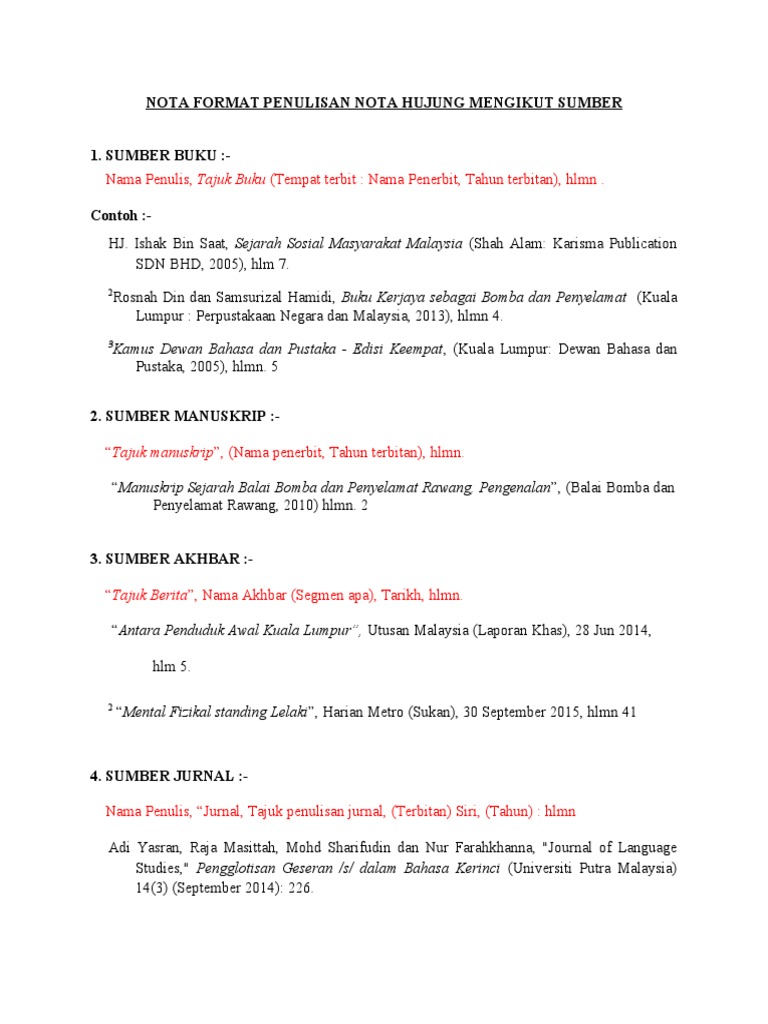 Nota Format Penulisan Nota Hujung Mengikut Sumber | PDF
