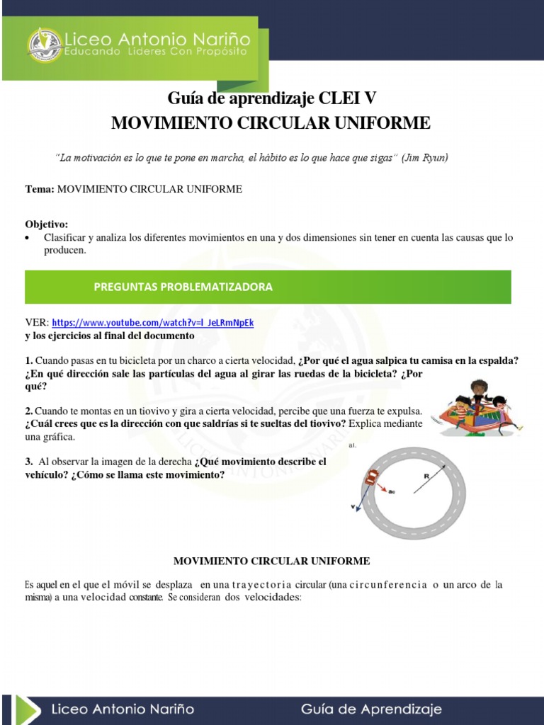 Movimiento Circular Uniforme PDF | PDF | Movimiento (física) | Mecanica clasica