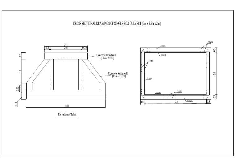 Technical Drawings and Dimensions of a Single Box Culvert Spanning 7m ...