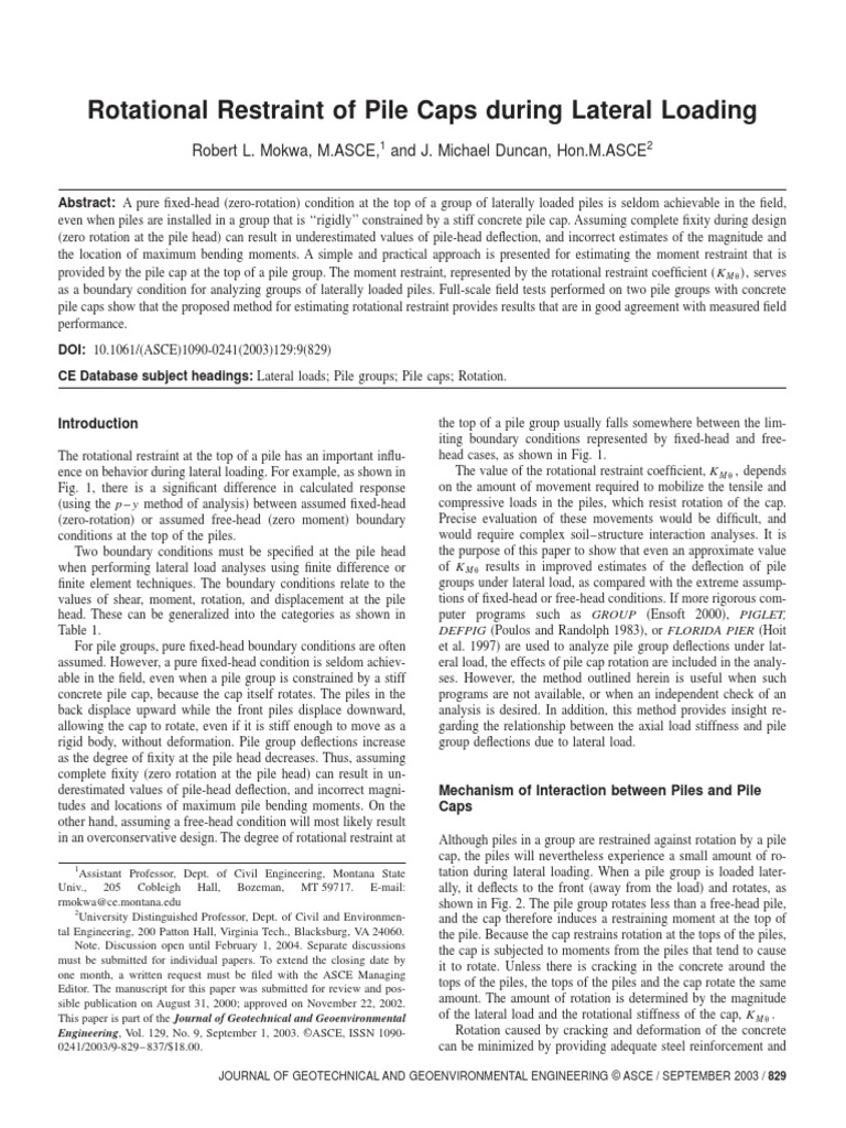 Rotational Restraint of Pile Caps During Lateral Loading: Robert L ...