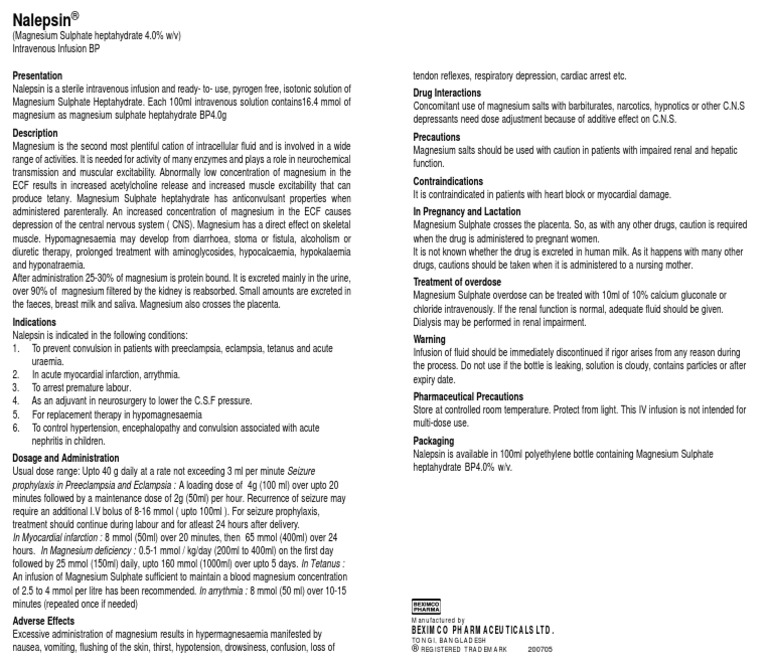 Nalepsin | PDF | Magnesium | Pharmacology