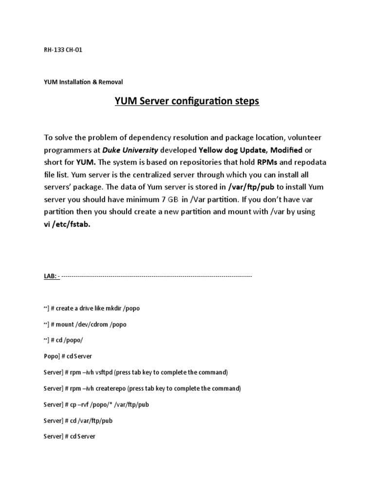 YUM Server Configuration Steps: VI /etc/fstab | PDF | Kernel (Operating ...