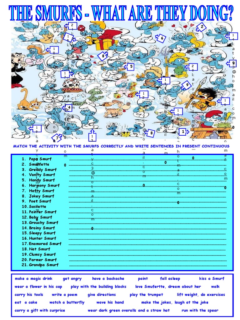 Match The Activity With The Smurfs Correctly and Write Sentences in ...