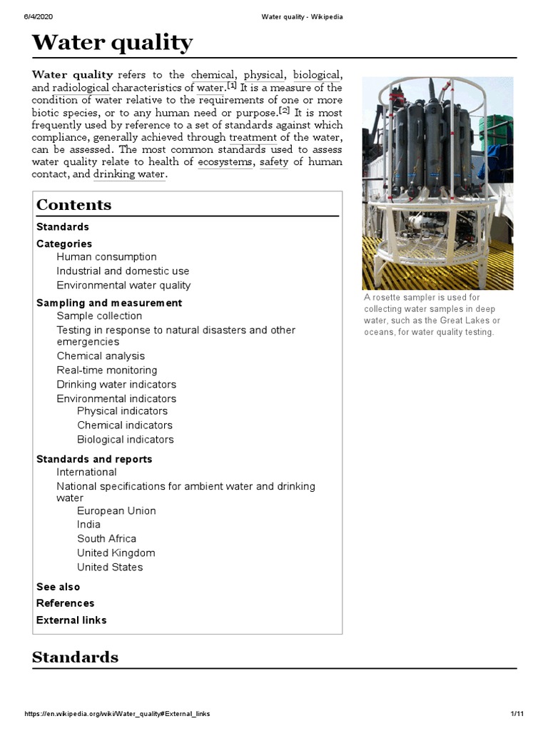 An Overview of Water Quality Parameters, Standards, Measurement ...