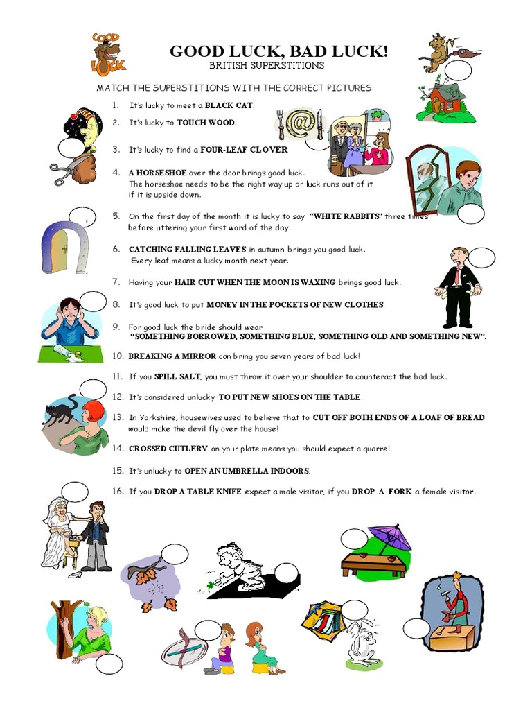 Good Luck, Bad Luck!: Match The Superstitions With The Correct Pictures ...