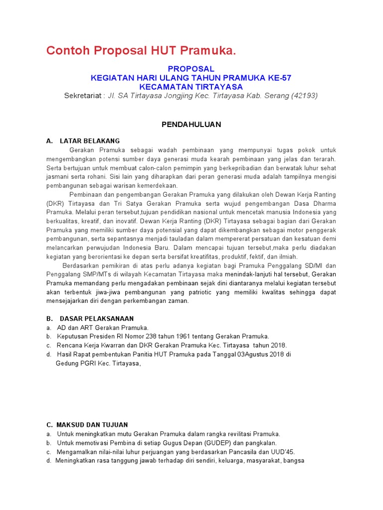 Contoh Proposal HUT Pramuka | PDF