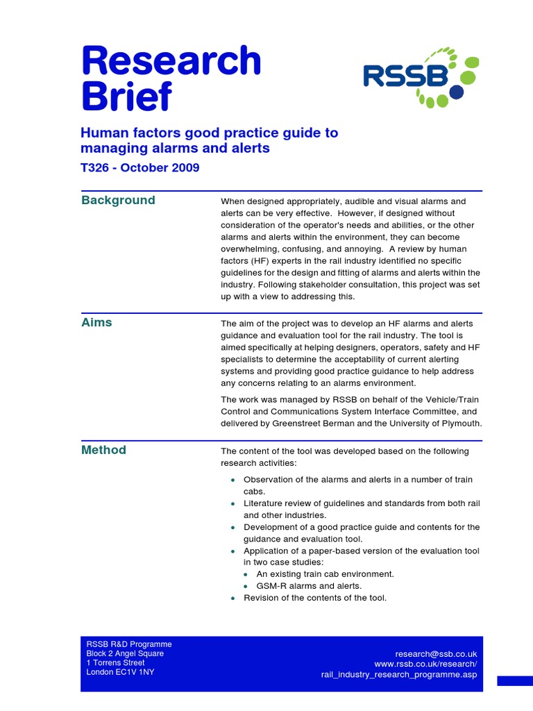 Research Brief: Human Factors Good Practice Guide To Managing Alarms ...