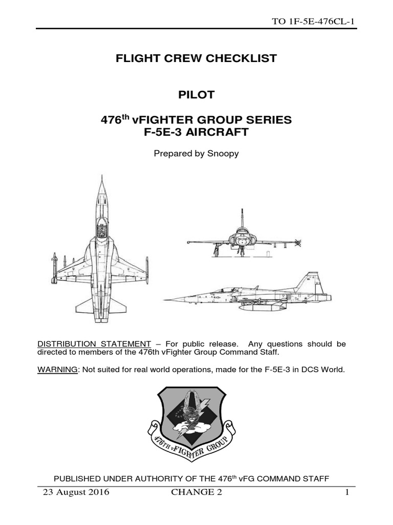 476th VFG F-5E Flight Crew Checklist Change 2 | PDF | Takeoff | Landing ...