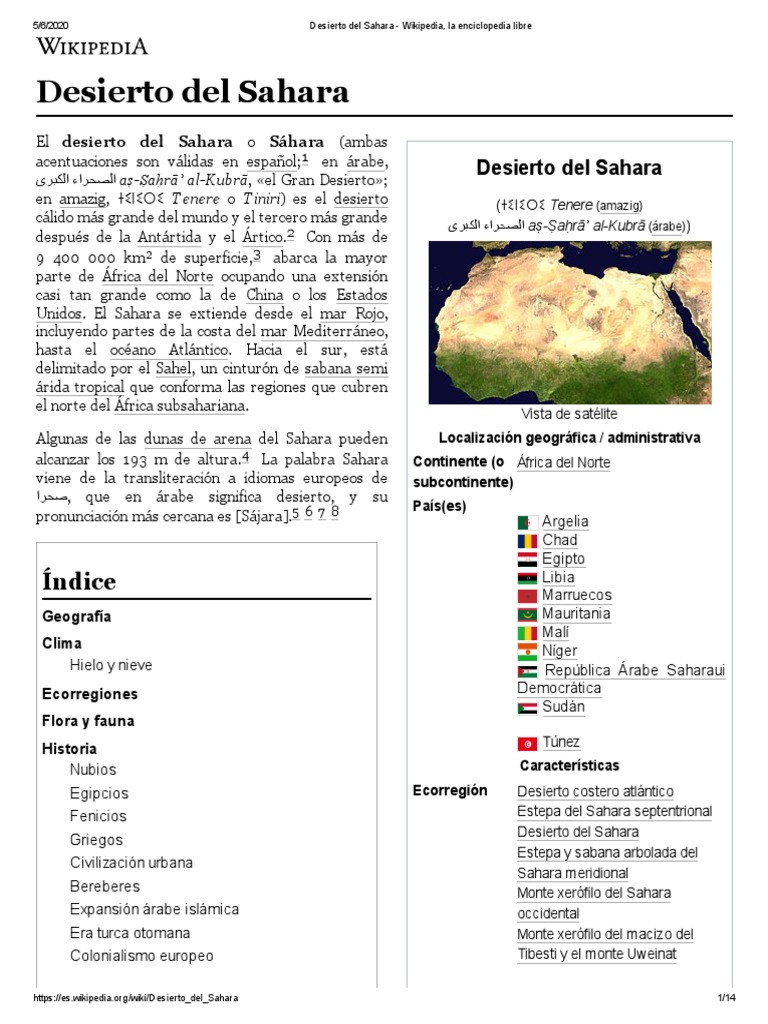 Características del Desierto del Sahara | PDF | Sáhara | Geografía Física