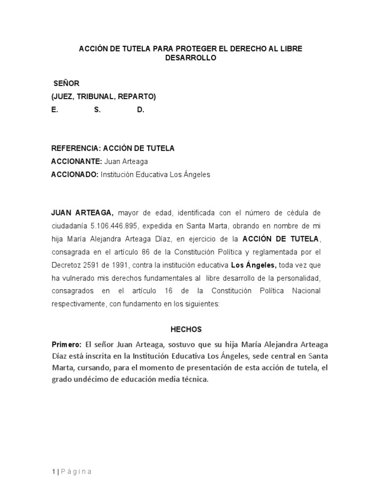 Modelo de Solicitud de Tutela | PDF | Derecho Constitucional | Libertad