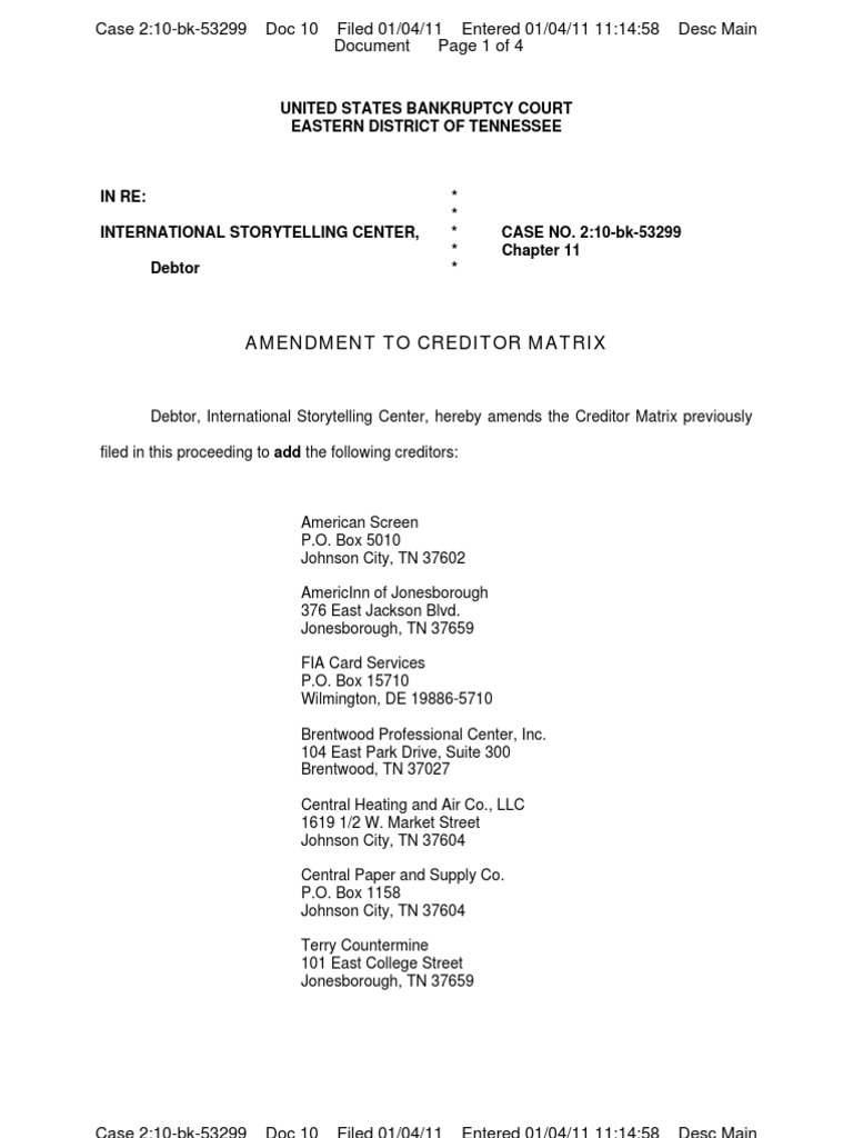 International Storytelling Center - Chapter 11 Bankruptcy Filings ...