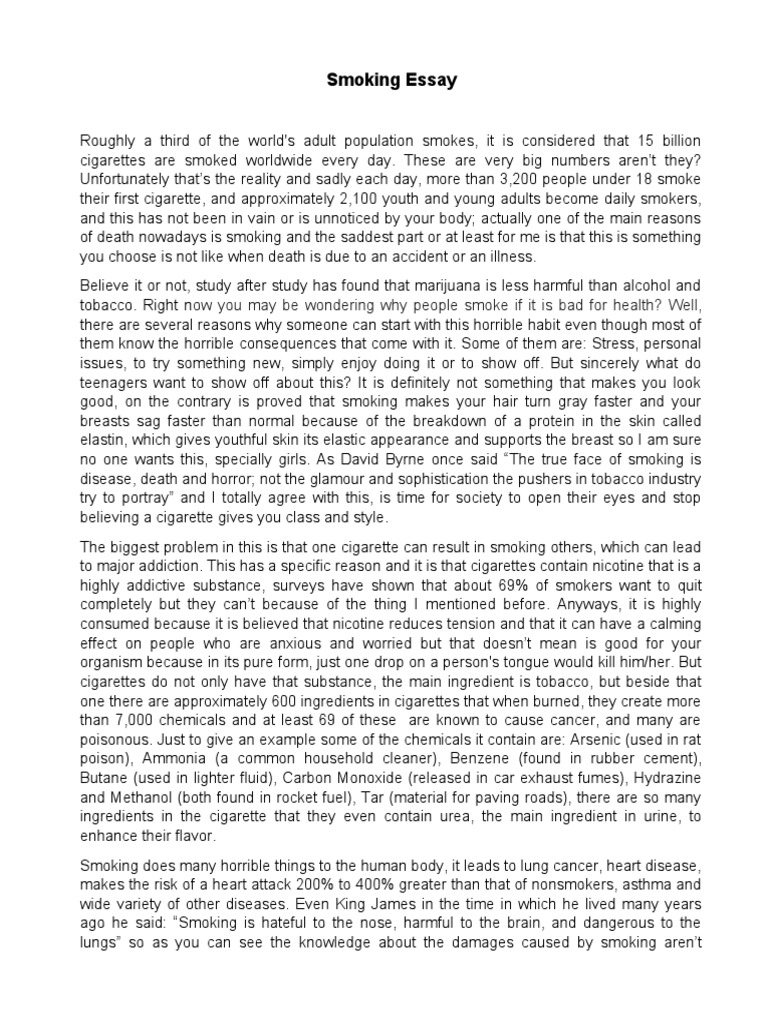 Smoking Essay | PDF | Cigarette | Smoking