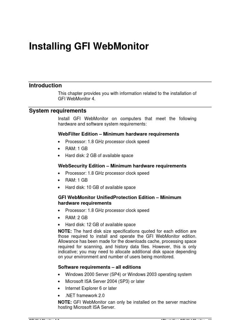 Install Ing Gfi Webmonitor: Webfilter Edition - Minimum Hardware Requirements | Download Free ...