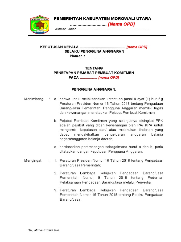 Format SK Pejabat Pembuat Komitmen | PDF
