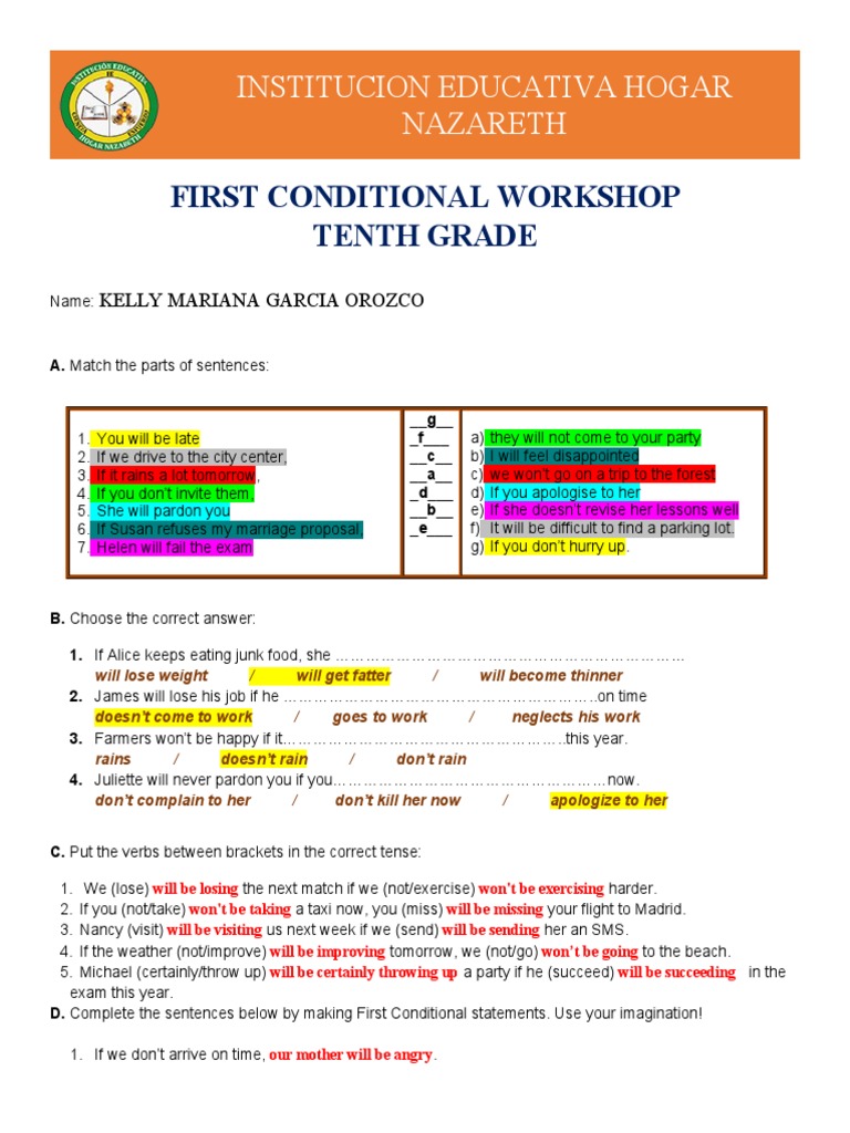 First Conditional Workshop for 10th Grade | PDF