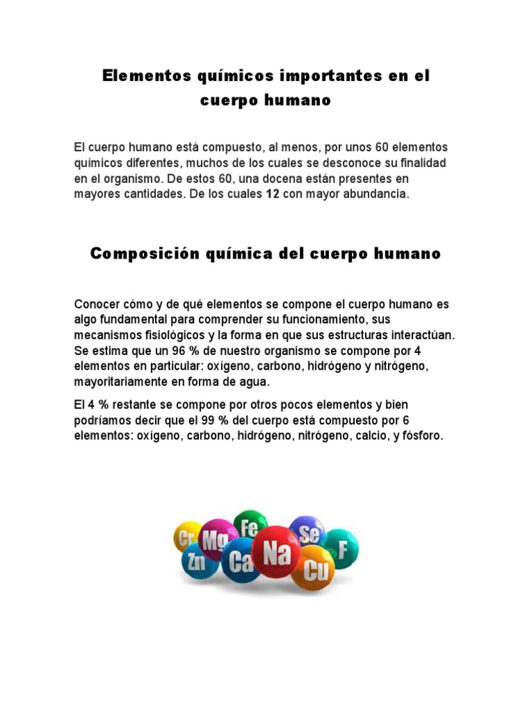 Elementos Químicos Importantes en El Cuerpo Humano | PDF | Dieta | Calcio
