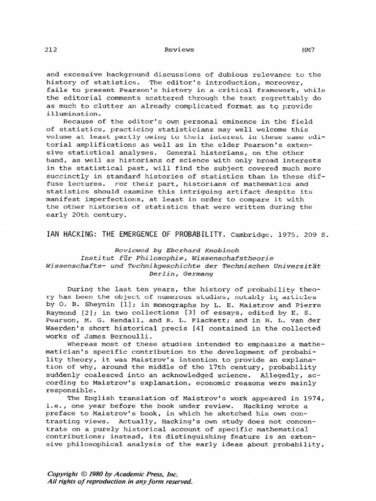 Ian Hacking The Emergence of Probability PDF | Download Free PDF | Probability | Inductive Reasoning