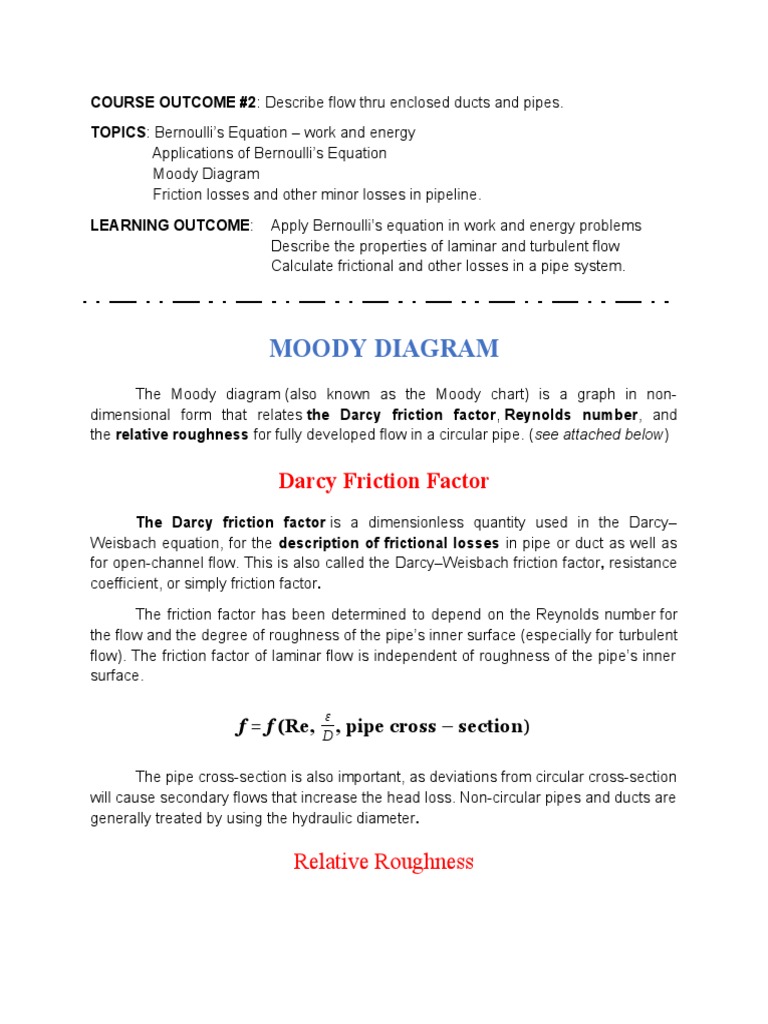 Moody Diagram: Darcy Friction Factor | PDF | Reynolds Number | Fluid ...