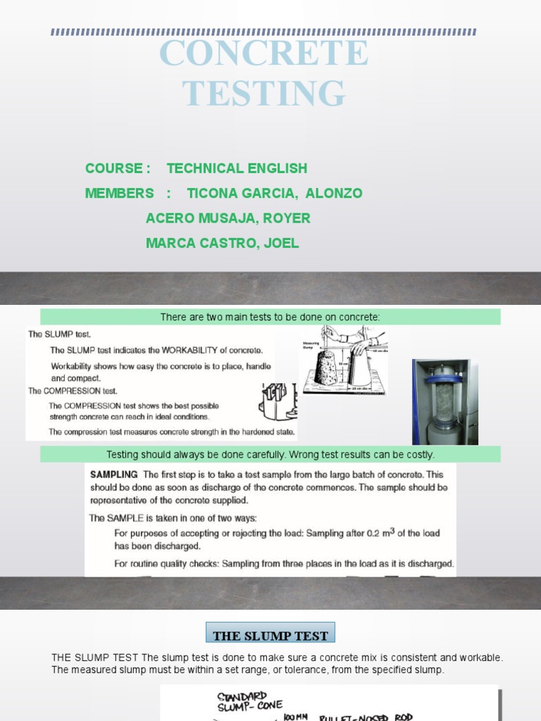 Concrete Testing: Slump & Compression Methods | PDF | Science & Mathematics