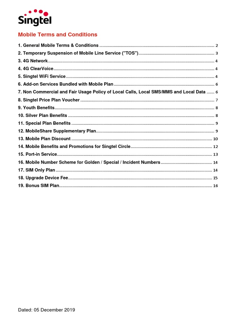 Singtel Mobile Plan Terms Overview | PDF | Mobile Phones | Roaming