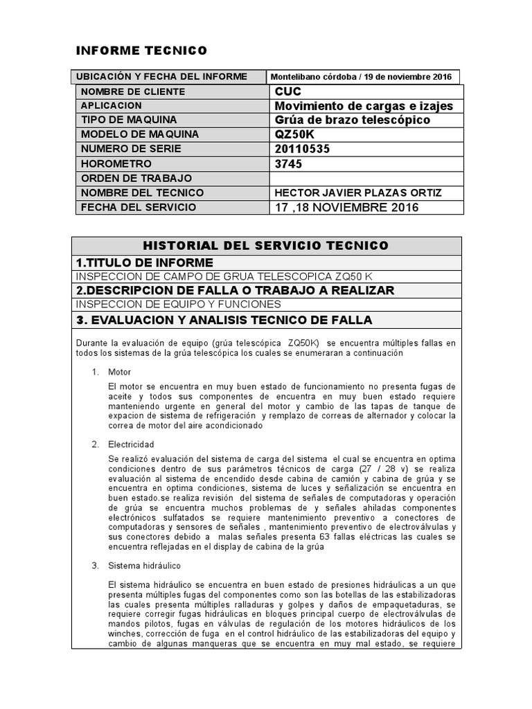Informe Tecnico Grua XCMG ZQ50K | PDF | Bienes manufacturados | Vehículos