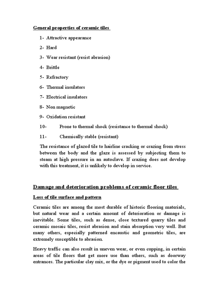 Damage and Deterioration Problems of Ceramic Floor Tiles | PDF | Tile ...