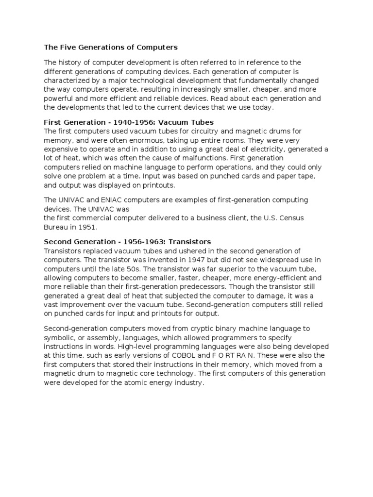 Overview of Computer Generations | PDF | Integrated Circuit ...