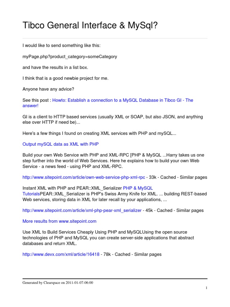 Tibco General Interface & Mysql?: Generated by Clearspace On 2011-01-07-06:00 1 | PDF | Php ...