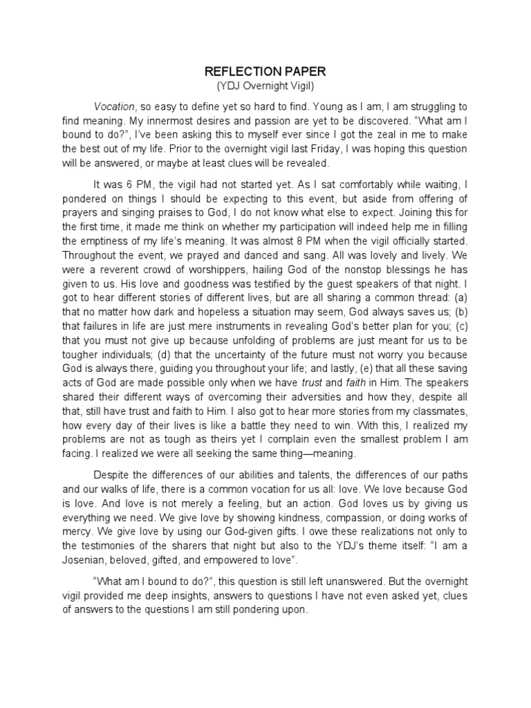 Reflection Paper: Vocation, So Easy To Define Yet So Hard To Find ...