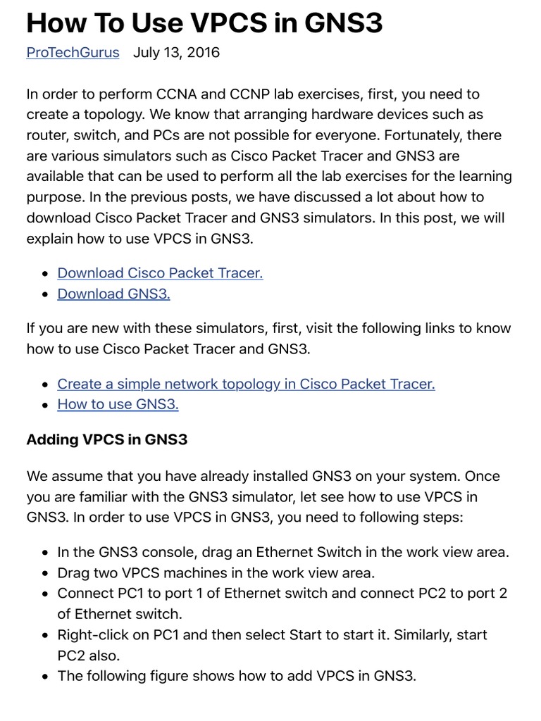 How To Use VPCS in GNS3 | PDF | Ip Address | Network Switch
