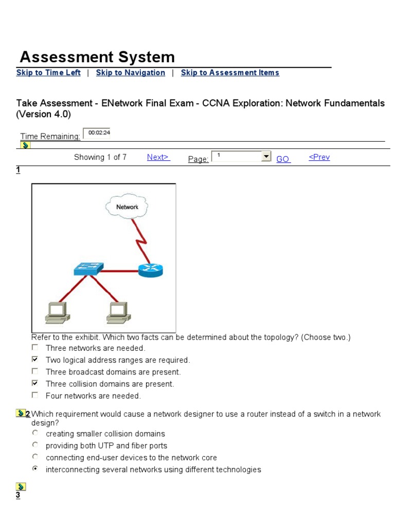 Assessment System: Take Assessment - Enetwork Final Exam - Ccna Exploration: Network ...