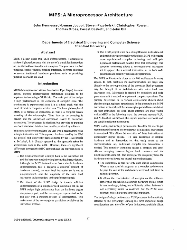MIPS A Microprocessor Architecture | PDF